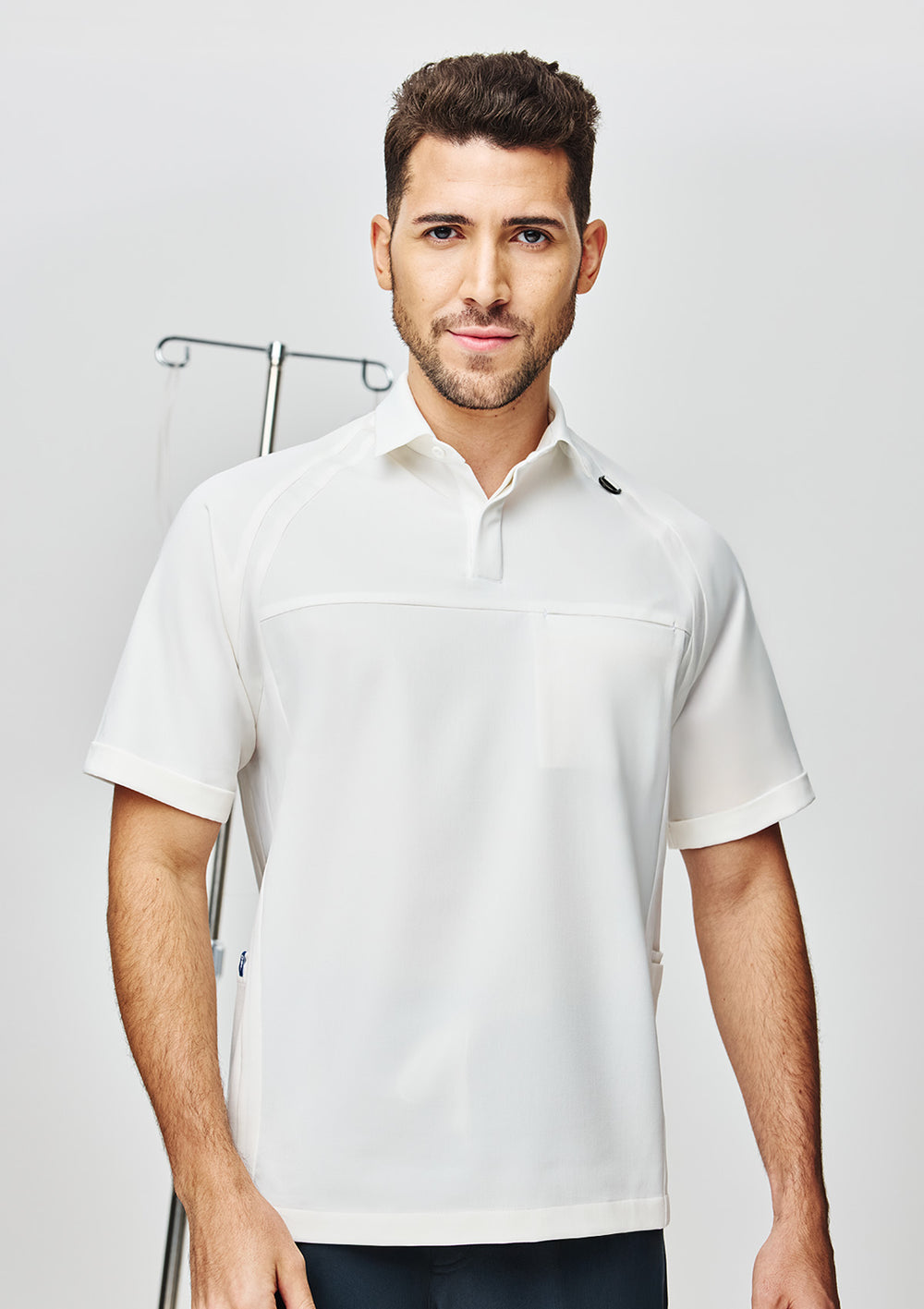 Ribbed Polo Scrub Top - Men / Ivory White