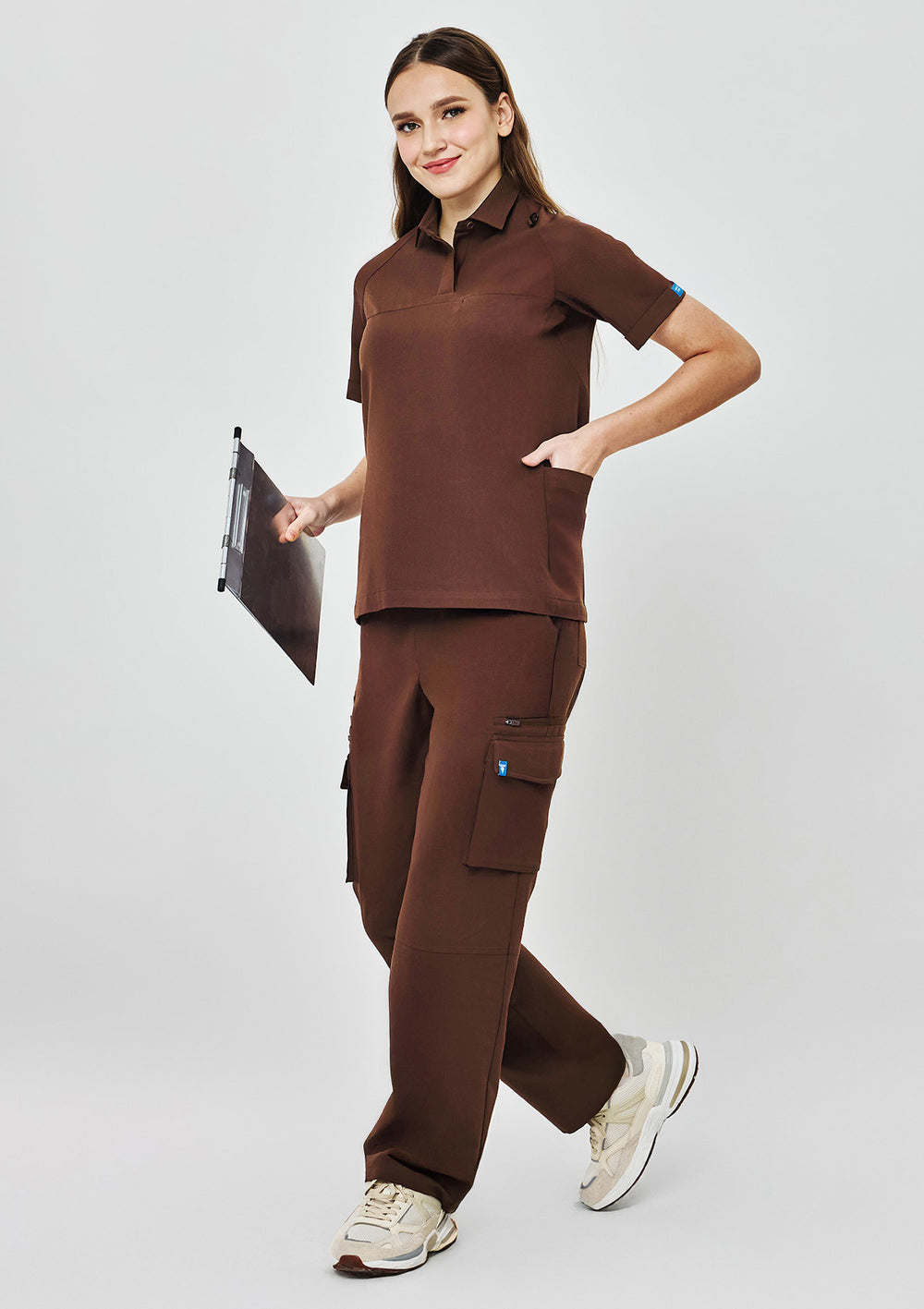 Ribbed Polo Scrub Top - Women / Dark Cacao