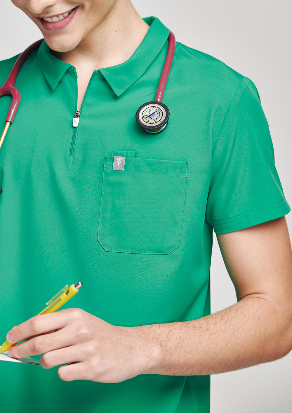 Zip-Up Polo MoveTech® Scrub Top - Men / Cactus